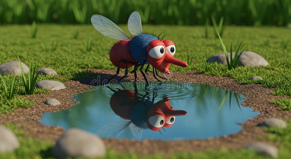Friendly Fly S Reflection in Puddle Stock Illustration - Illustration ...