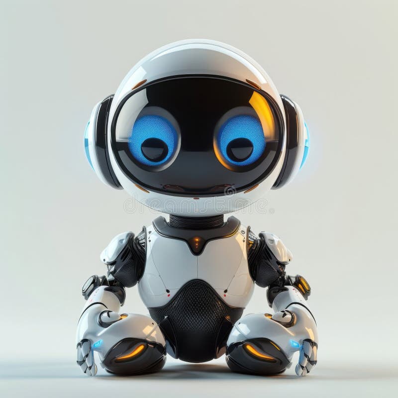 Friendly Futuristic Robot Character Sitting Stock Illustration ...