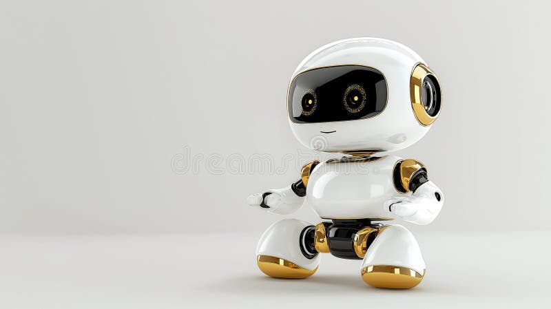 Friendly Futuristic White and Gold Humanoid Robot with Expressive Eyes ...