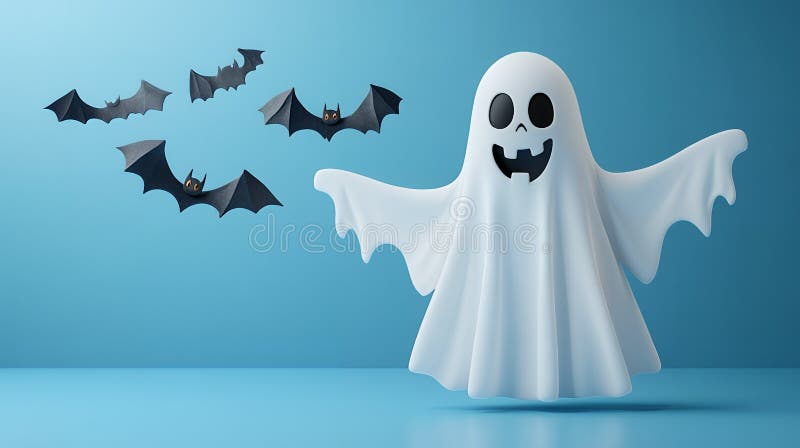 A Friendly Ghost with Bats Flying Around it Stock Illustration ...