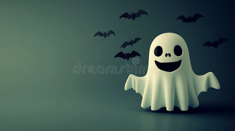 Friendly Ghost with Bats Flying Overhead Stock Illustration ...