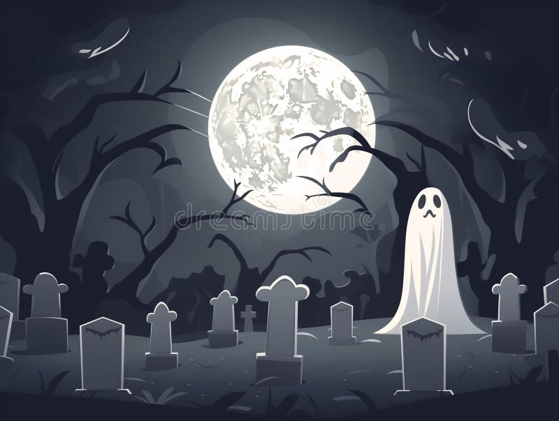 Friendly Ghost Floating Over Graveyard Stock Illustration ...