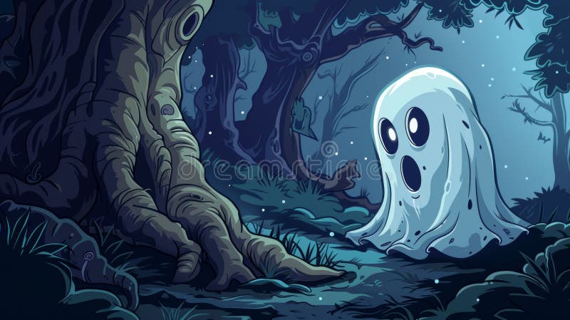 A Friendly Ghost Floats in a Dark Forest, Illuminated by Moonlight ...