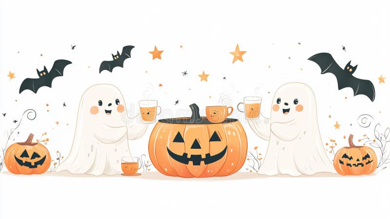 Friendly Ghosts Sipping Tea with Giggles in the Air Stock Illustration ...