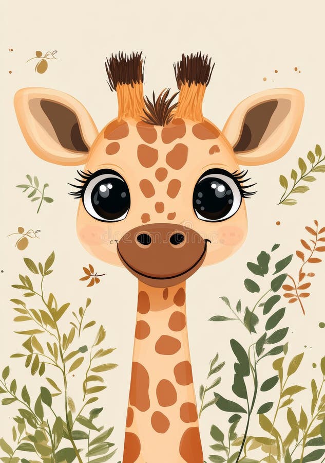 Friendly Giraffe Cartoon Face with a Big Smile Stock Image - Image of ...