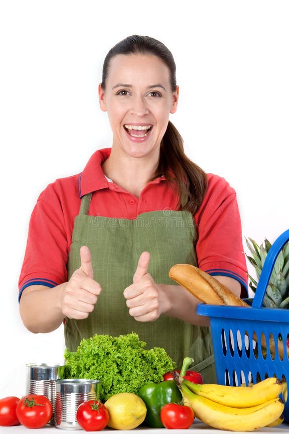 Friendly Grocery Store Assistant Stock Photo - Image of employee, full ...