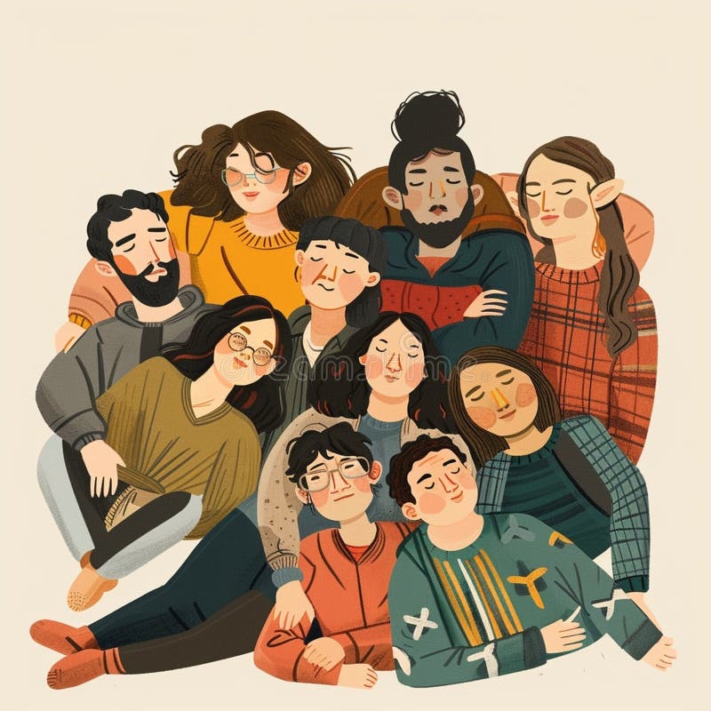 Friendly Group Enjoying a Relaxed Moment Together Stock Illustration ...