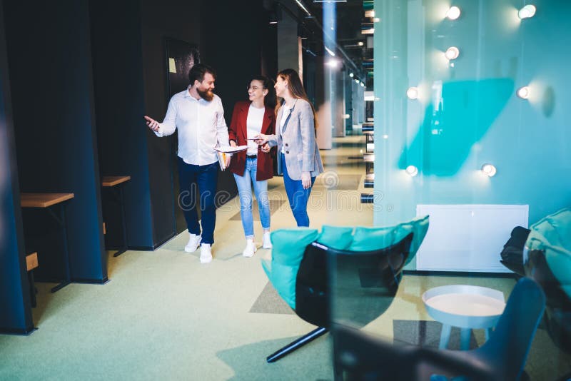 Joyful Staff Talking on Way To Office Stock Image - Image of discuss ...