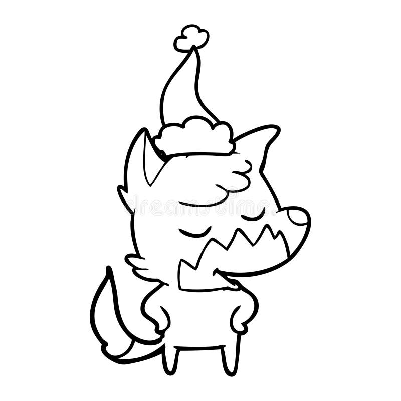 Friendly Hand Drawn Line Drawing of a Fox Wearing Santa Hat Stock ...