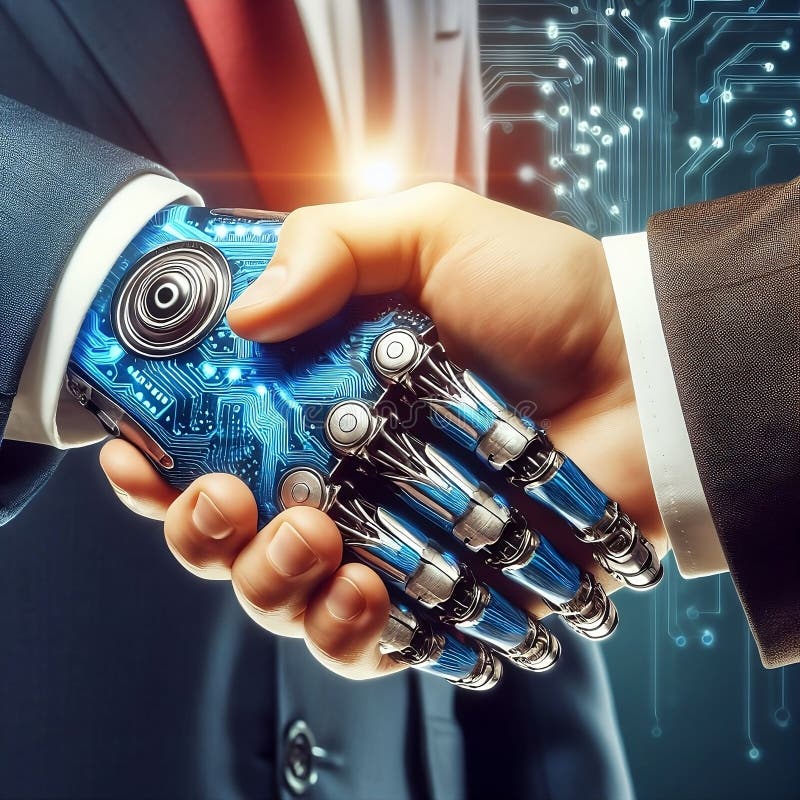 Friendly Handshake between Robot and Human Stock Illustration ...