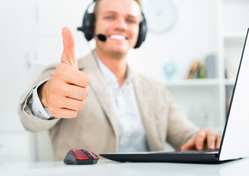 Call Center Male Operator Talking with Client Stock Image - Image of ...
