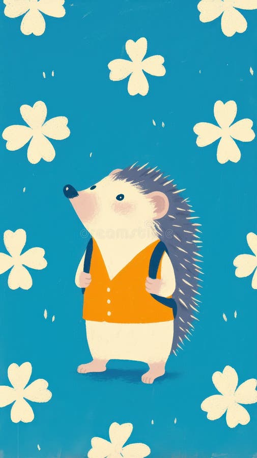 Friendly Hedgehog with Tiny Backpack Stands Against Blue Background ...