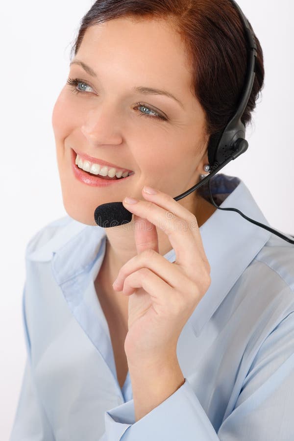 Friendly Help Desk Woman Smiling Stock Photo - Image of happy, portrait ...