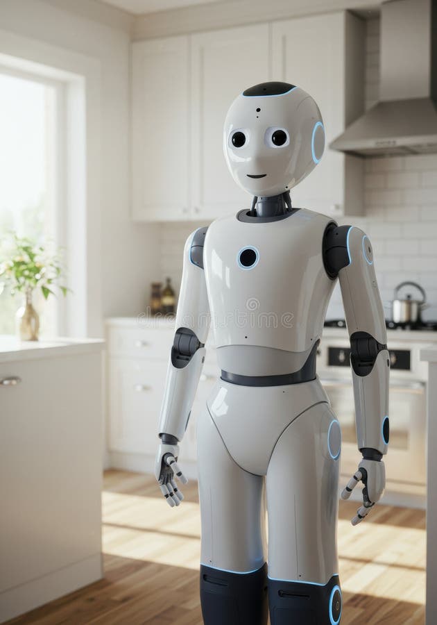 Friendly Humanoid Robot Modern Home Kitchen Natural Light Smart ...