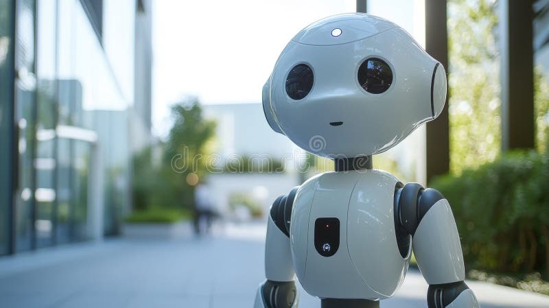 Friendly Humanoid Robot Standing Outdoors in a Modern Environment Stock ...