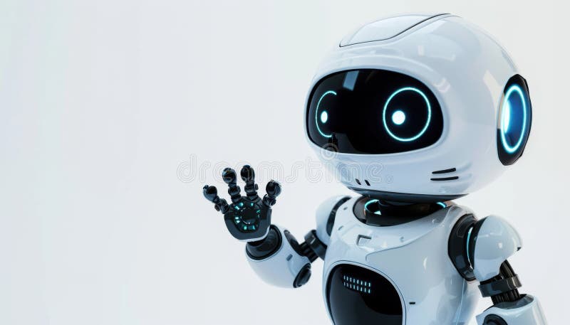 Friendly Humanoid Robot Waving in a Minimalistic Studio Setting Stock ...
