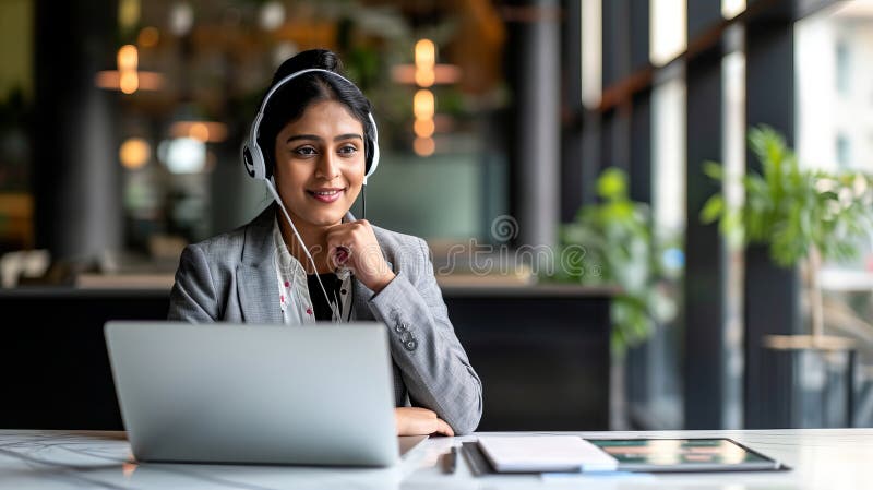 Friendly Indian Call Center Agent Wearing Headset Providing Excellent ...