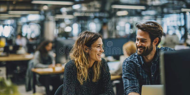 Friendly Interaction in Modern Office Environment with Colleagues Stock ...