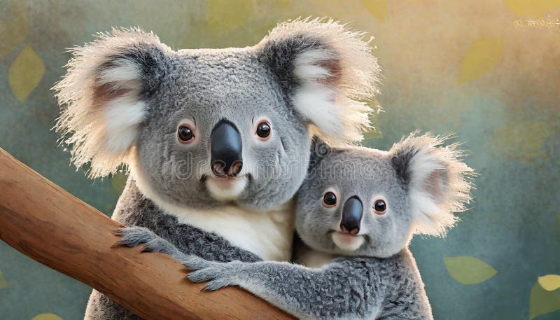 Friendly Koala Mom and Her Adorable Baby Stock Illustration ...