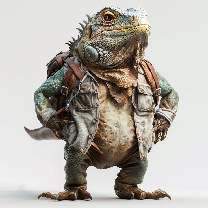A Friendly Lizard Character with a Backpack Posing Confidently Against ...