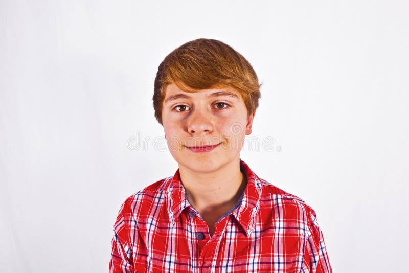 Friendly Looking Young Boy with Red Stock Photo - Image of child ...