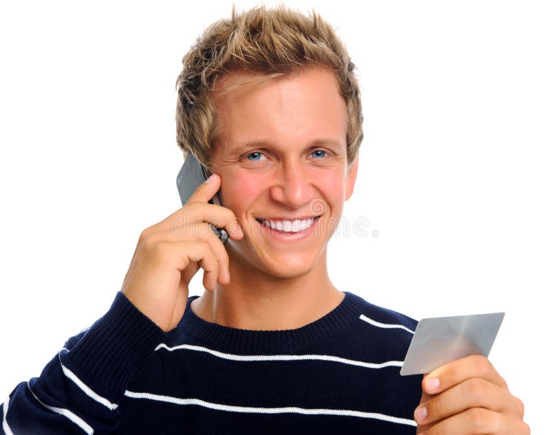 Friendly man on cell phone stock image. Image of credit - 20167199