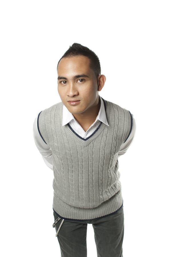 Friendly Young Man Leaning Forward Stock Photo - Image of standing ...