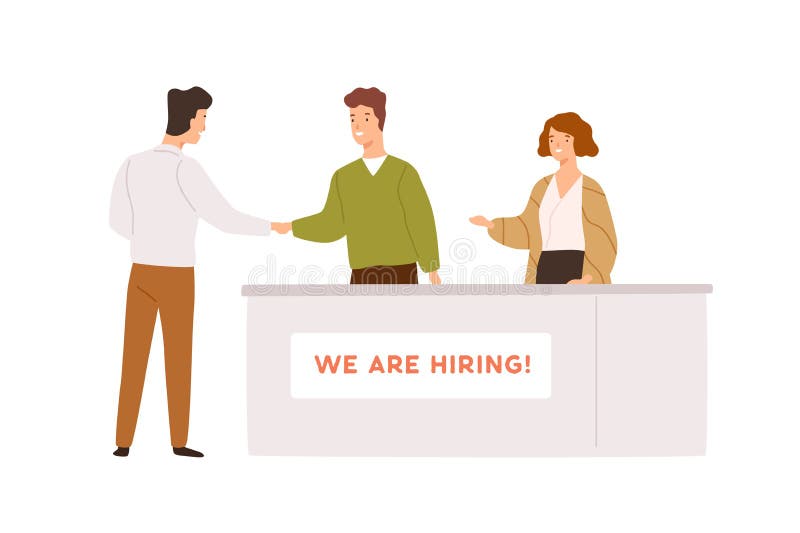 Friendly Man and Woman Head Hunter Shaking Hands with Candidate during ...