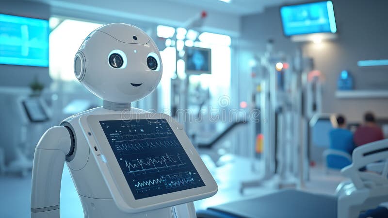 Friendly Medical Robot in a Modern Hospital Setting with Digital Screen ...