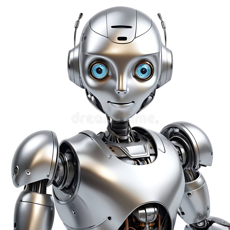 A Friendly Metal Robot with Bright Blue Eyes Stock Illustration ...