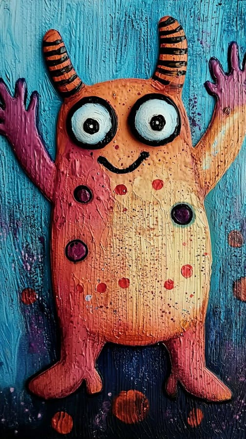 Friendly Monster Waving with Both Hands on Colorful Abstract Background ...