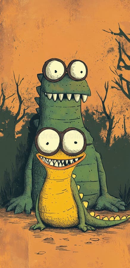 Friendly Monsters with Glasses, Playful Illustration Stock Photo ...