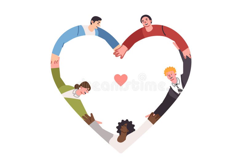 Friendly Multinational People Hold Hands Forming Heart Shape and ...