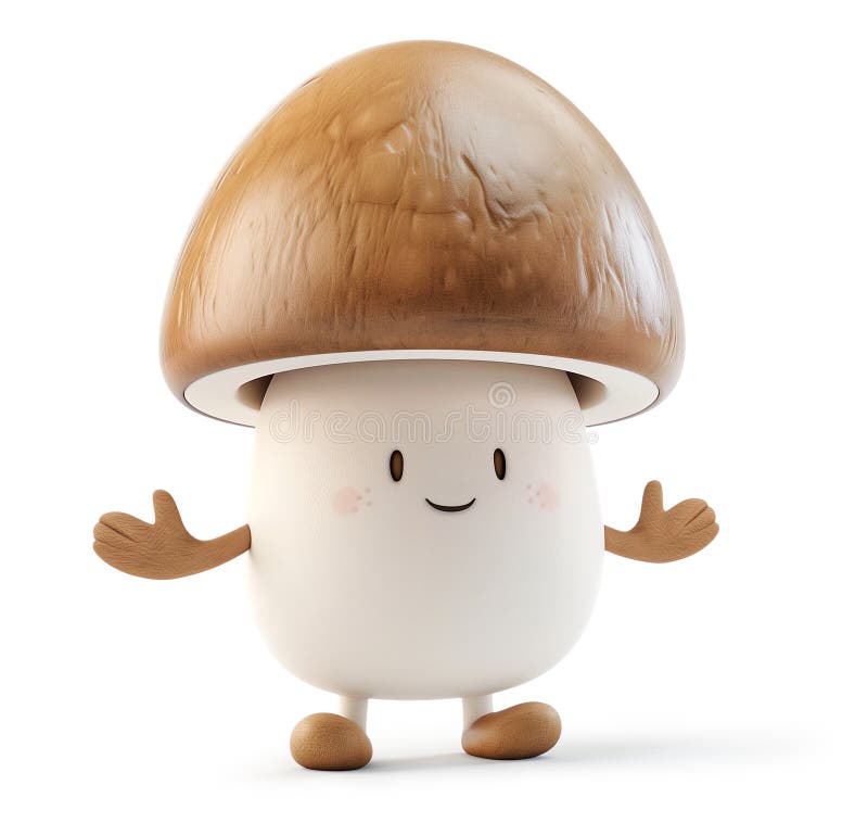 Friendly Mushroom Character with a Waving Gesture and a Happy Face Stock Illustration ...