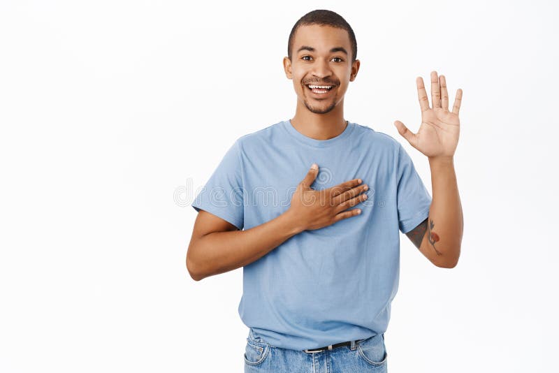 Friendly Nice Guy Raising Hand, Greeting, Introducing Himself, Waving ...