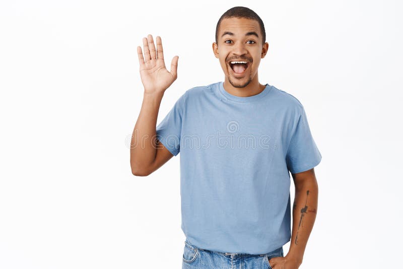Friendly Nice Guy Saying Hello, Waves Hand at You for Greeting, Stands ...