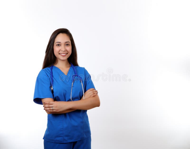 Smiling Nurse in Blue Scrubs Stock Photo - Image of coverage, health ...