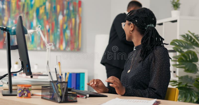 A Friendly Office Worker, Secretary with Braids and Glasses, Dark ...