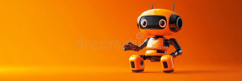 Friendly Orange Robot Posing on Orange Background a Friendly Orange ...