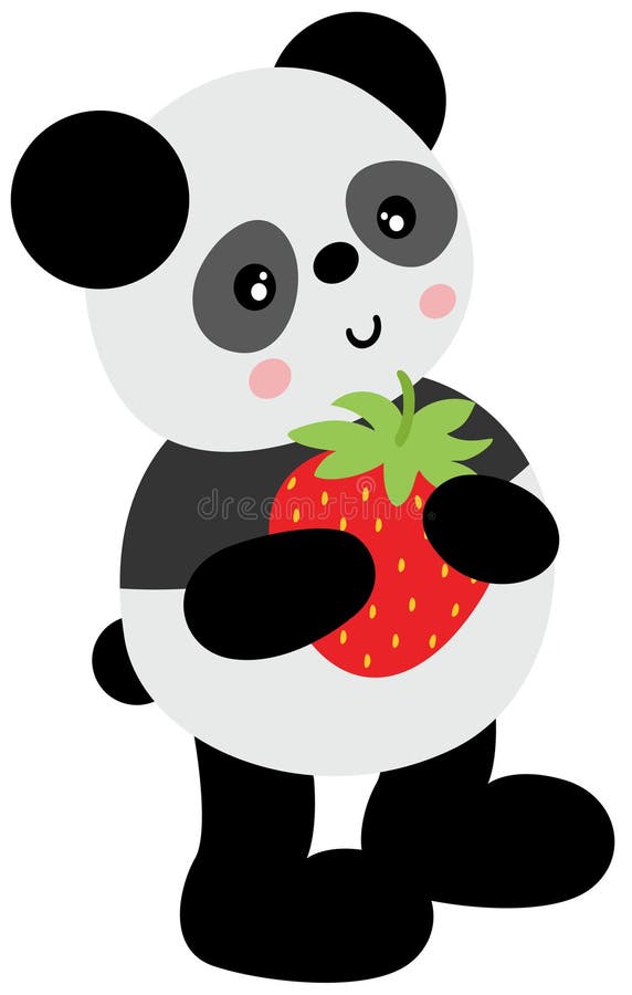 Friendly Panda Holding a Red Strawberry Stock Illustration ...
