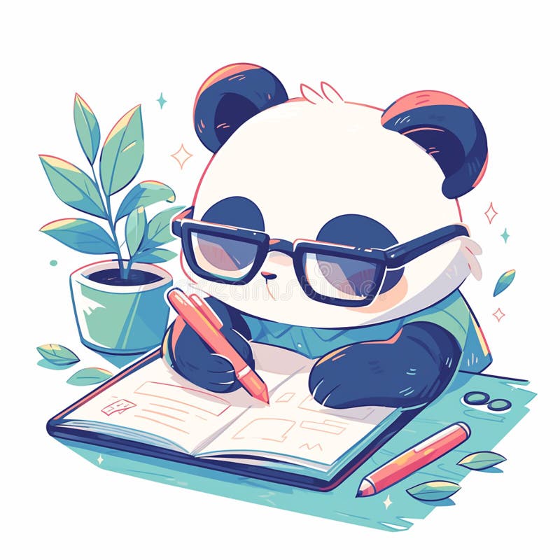 A Friendly Panda Writer Cartoon Style Stock Vector - Illustration of ...