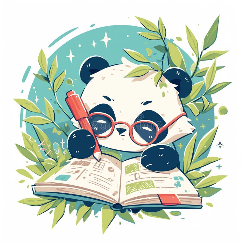 A Friendly Panda Writer Cartoon Style Stock Vector - Illustration of ...