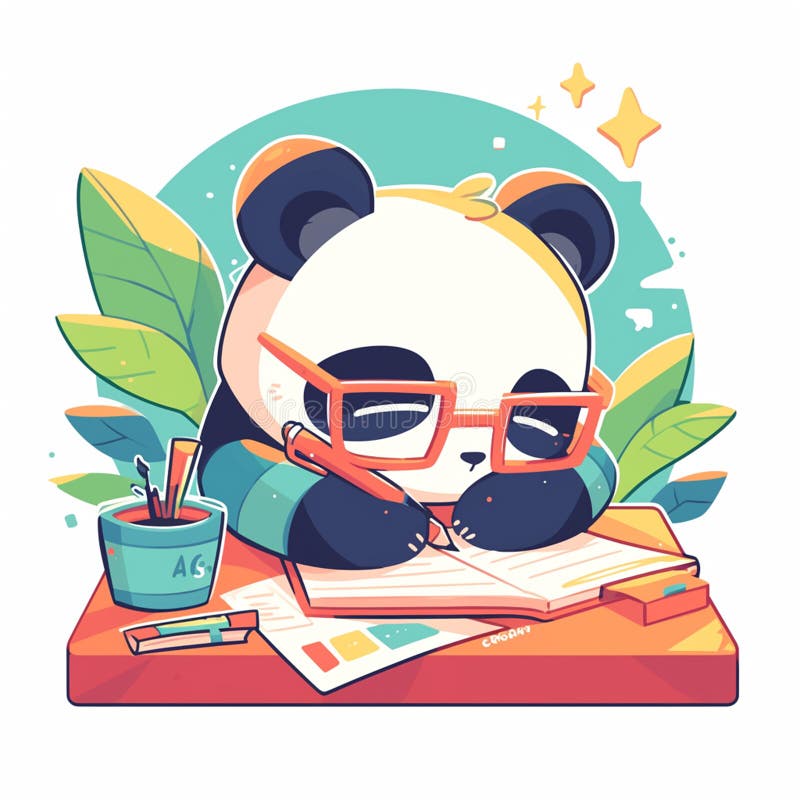 A Friendly Panda Writer Cartoon Style Stock Vector - Illustration of ...