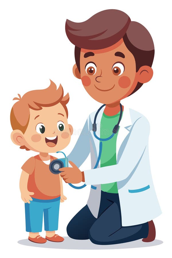 A Friendly Pediatrician Using a Stethoscope To Check a Young Child S ...