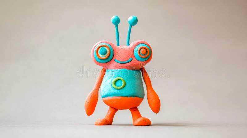 Friendly Plasticine Robot Standing with Antennas and a Happy Expression ...