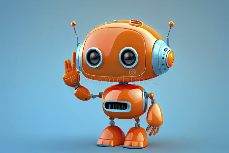 Friendly Positive Cute Cartoon Orange Robot with Smiling Face Waving ... Friendly Positive Cute Cartoon Orange Robot with Smiling Face Waving ...