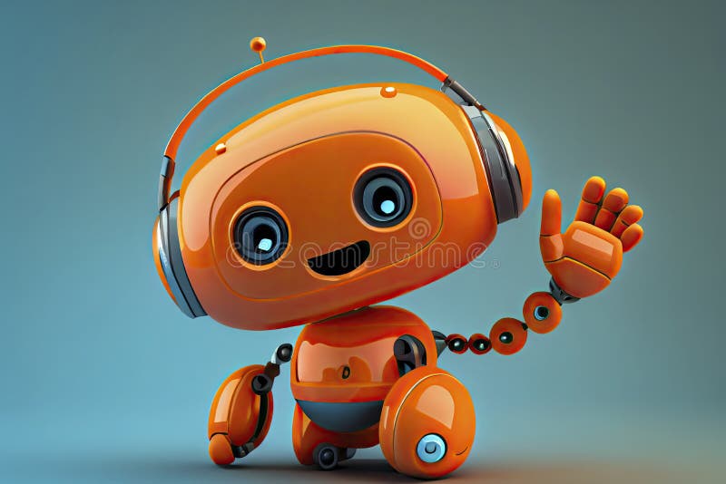 Friendly Positive Cute Cartoon Orange Robot with Smiling Face Waving ... Friendly Positive Cute Cartoon Orange Robot with Smiling Face Waving ...