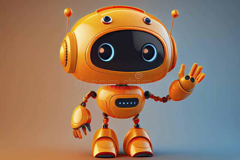 Friendly Positive Cute Cartoon Orange Robot with Smiling Face Waving ... Friendly Positive Cute Cartoon Orange Robot with Smiling Face Waving ...