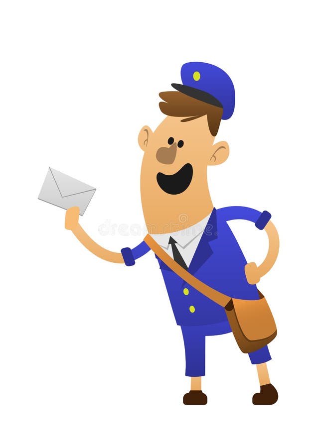 Friendly Postman in Blue Uniform Stock Vector - Illustration of mailbag ...