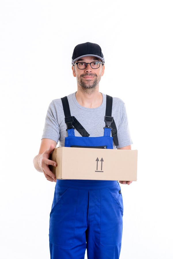 Friendly Postman with Parcels and Thumb Up Stock Image - Image of ...